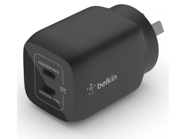 Belkin 65W Dual USB-C GaN Charger 45W x1 20W x1 - Black – Bourne Electronics