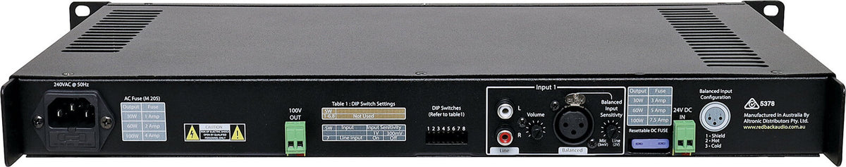 Redback 1RU Public Address Compact 100V 30W Amplifier for PA System ...