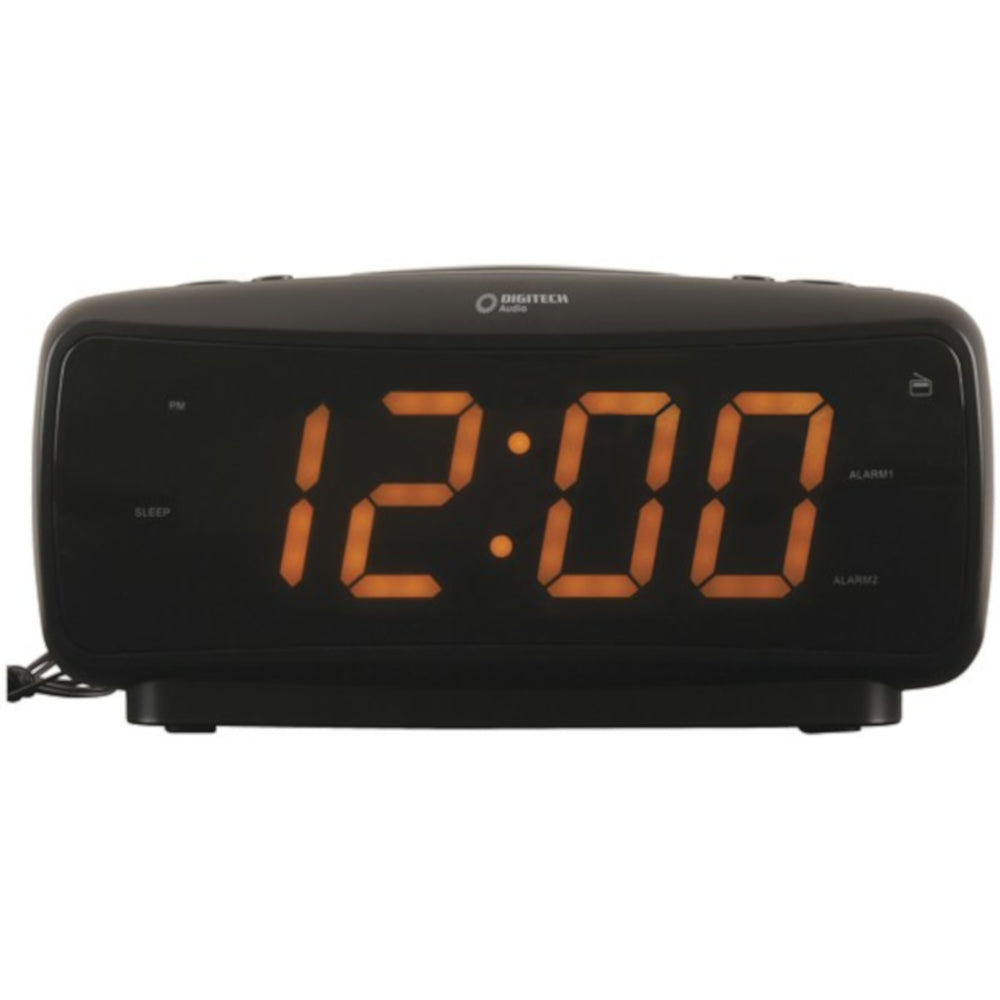 Digitech Large-Digit Alarm Clock with AM FM Radio Amber Dual Alarm Sno ...