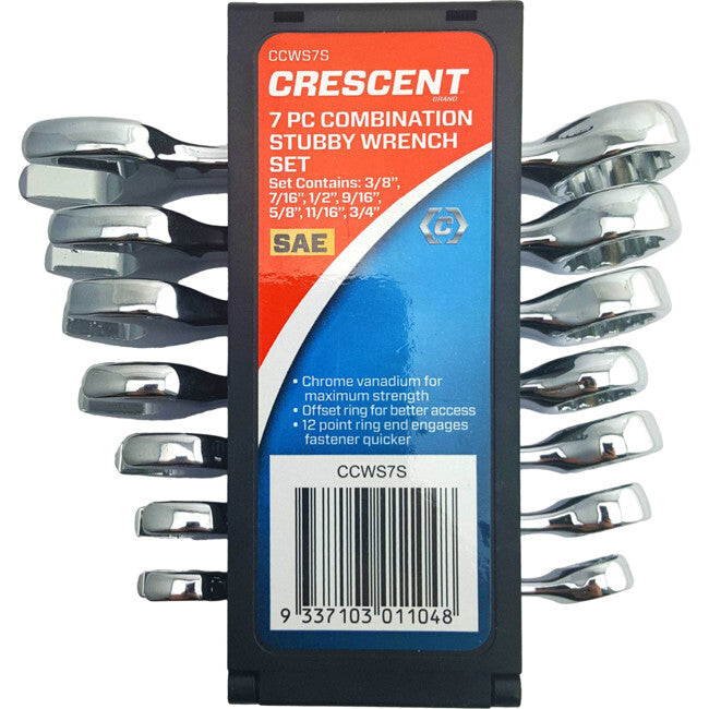 CRESCENT 7PC Stubby Spanner Wrench Set Imperial SAE 12 Point Ring End ...
