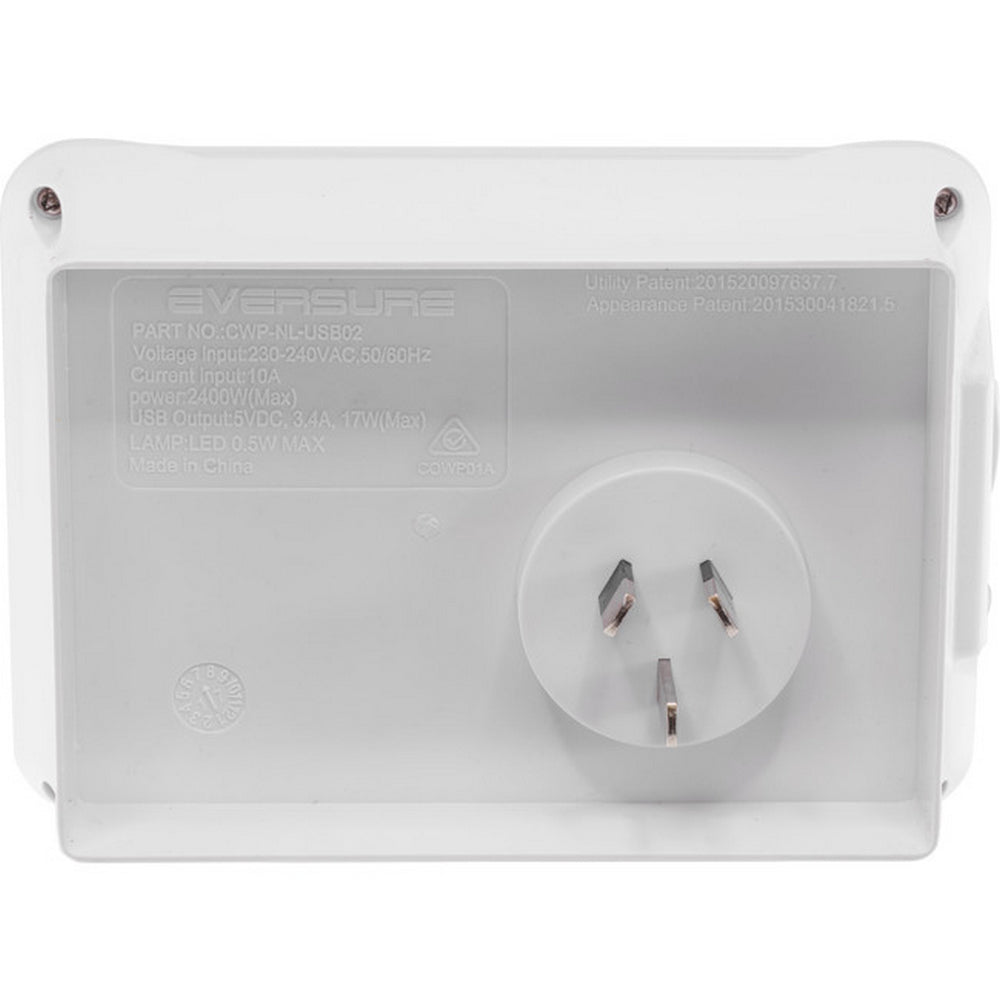 EVERSURE Clip Over Wall Plate with 2 Port USB 3.4A & 2GPO Sensor Night ...