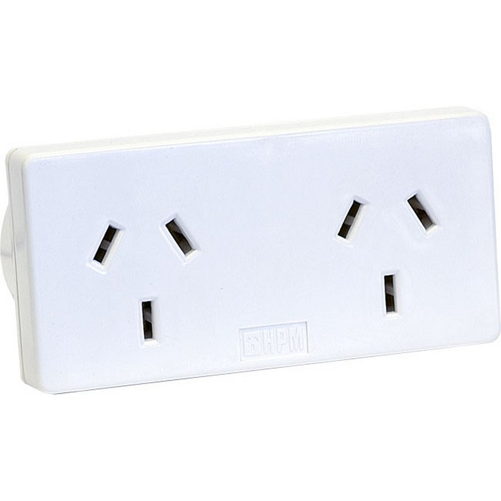HPM 10A Mains Power Slimline Double Adaptor Right Turn Side By Side Wh ...