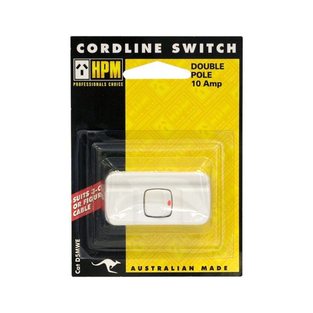 HPM D5MWE 10Amp Cord Line Switch suit 3Core or Figure 8 Cable White ...