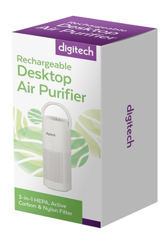 Digitech USB Rechargeable 3 Speed Portable Desktop Air Purifier White ...