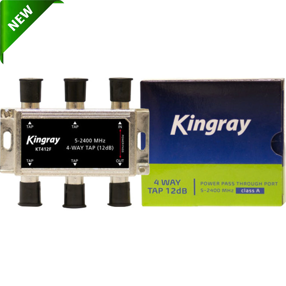 Kingray KT412F 4 Way 5-2400 MHz 12dB F-Type Tap with Power Pass Throug ...