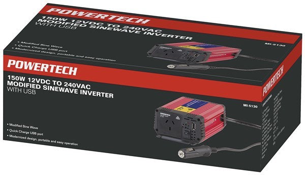 POWERTECH 150W 12VDC to 240VAC Modified Sinewave Inverter with USB ...