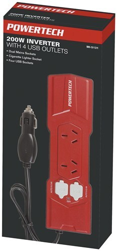 Powertech 200W Inverter with 4 USB Outlets Dual mains sockets USB Port ...