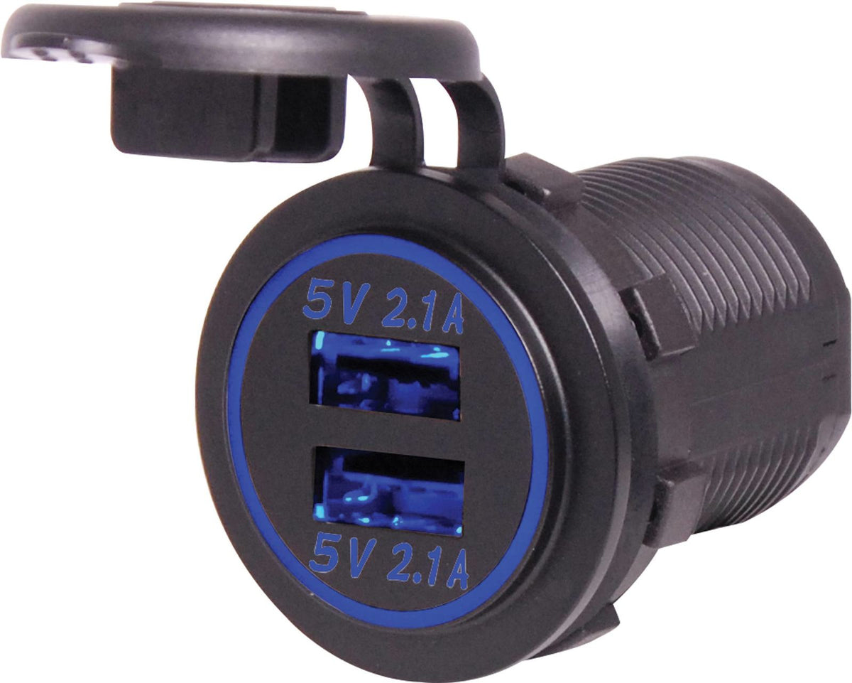 Dual USB Charging Panel Mount Socket Connects 4.2A directly to 12V wit ...