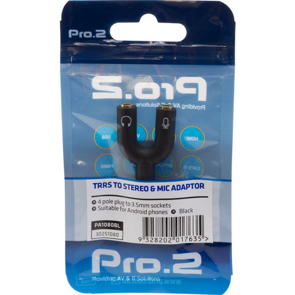 Pro.2 PA1080BL 4-Pole to Stereo & Mic Adaptor TRRS Plug to 3.5mm OMTP ...
