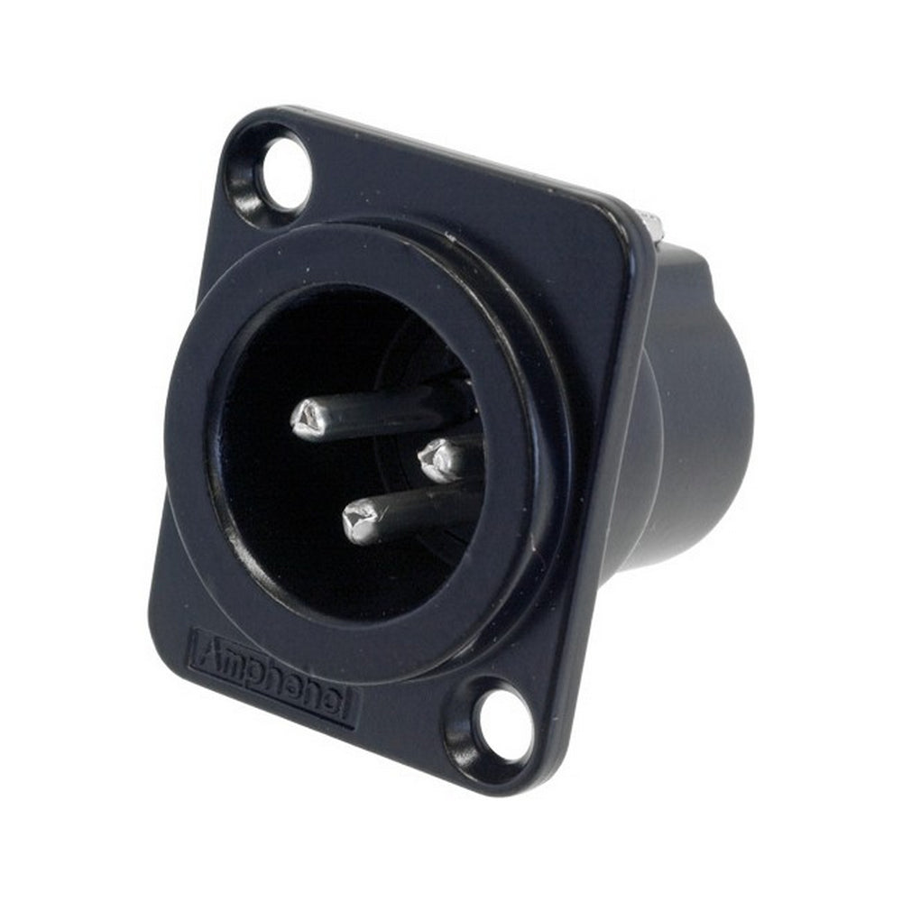 Amphenol AC3MMDZB 3 Pin Panel XLR Plug Metal Black Square Solid Pins ...