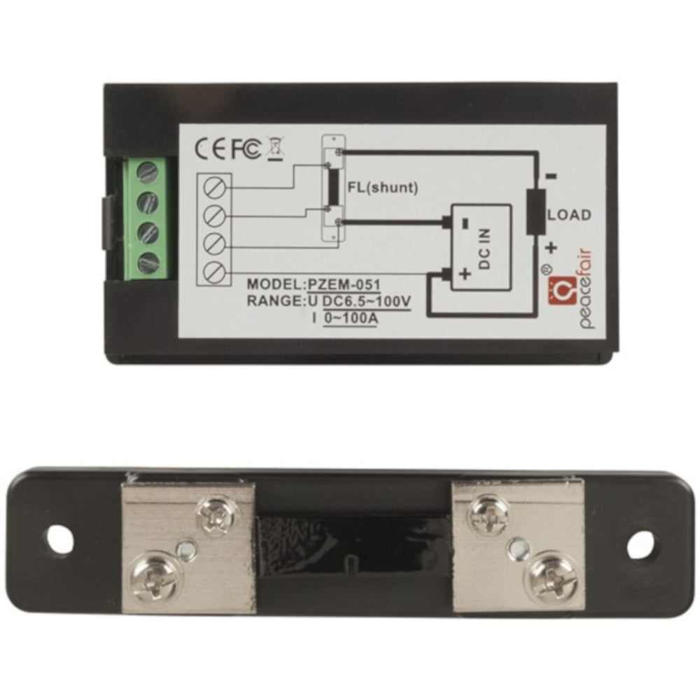 Powertech 100A 6.5-100V DC Power Meter with External Shunt 0.2W power ...