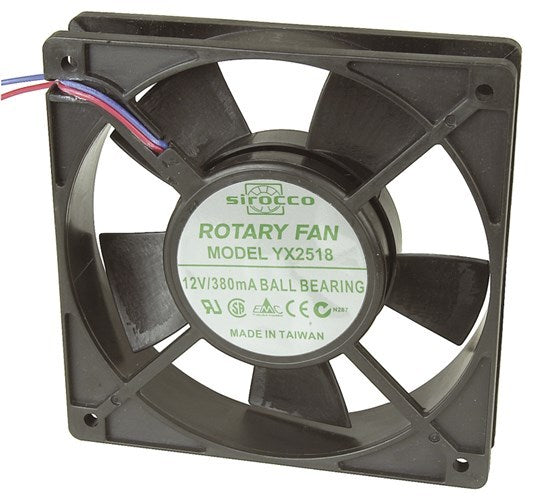 Sirocco IP55 Rated 120mm 12V DC Ball Bearing Fan 7 watts Flylead Conne ...
