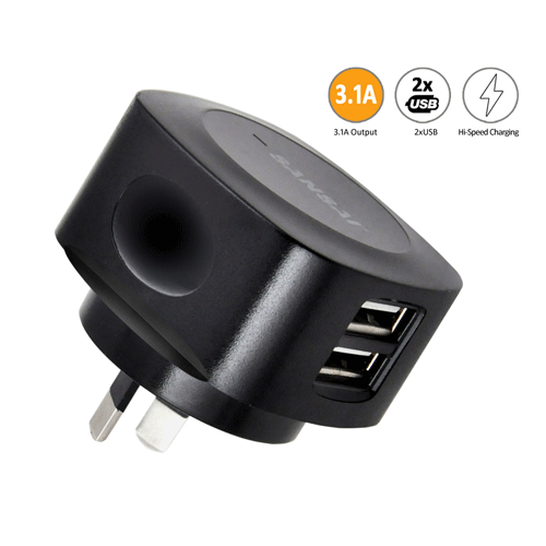Sansai Universal Input 2 USB AC Wall Charger 5V 3.1A Suit Tablet White ...