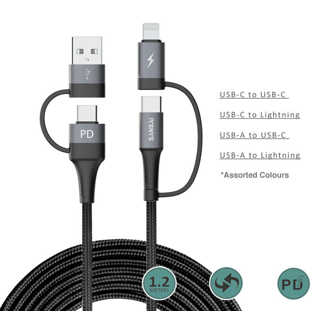 Sansai 4 In 1 USB C to USBC & Lightining & USBA to Lighting & USBC Cab ...