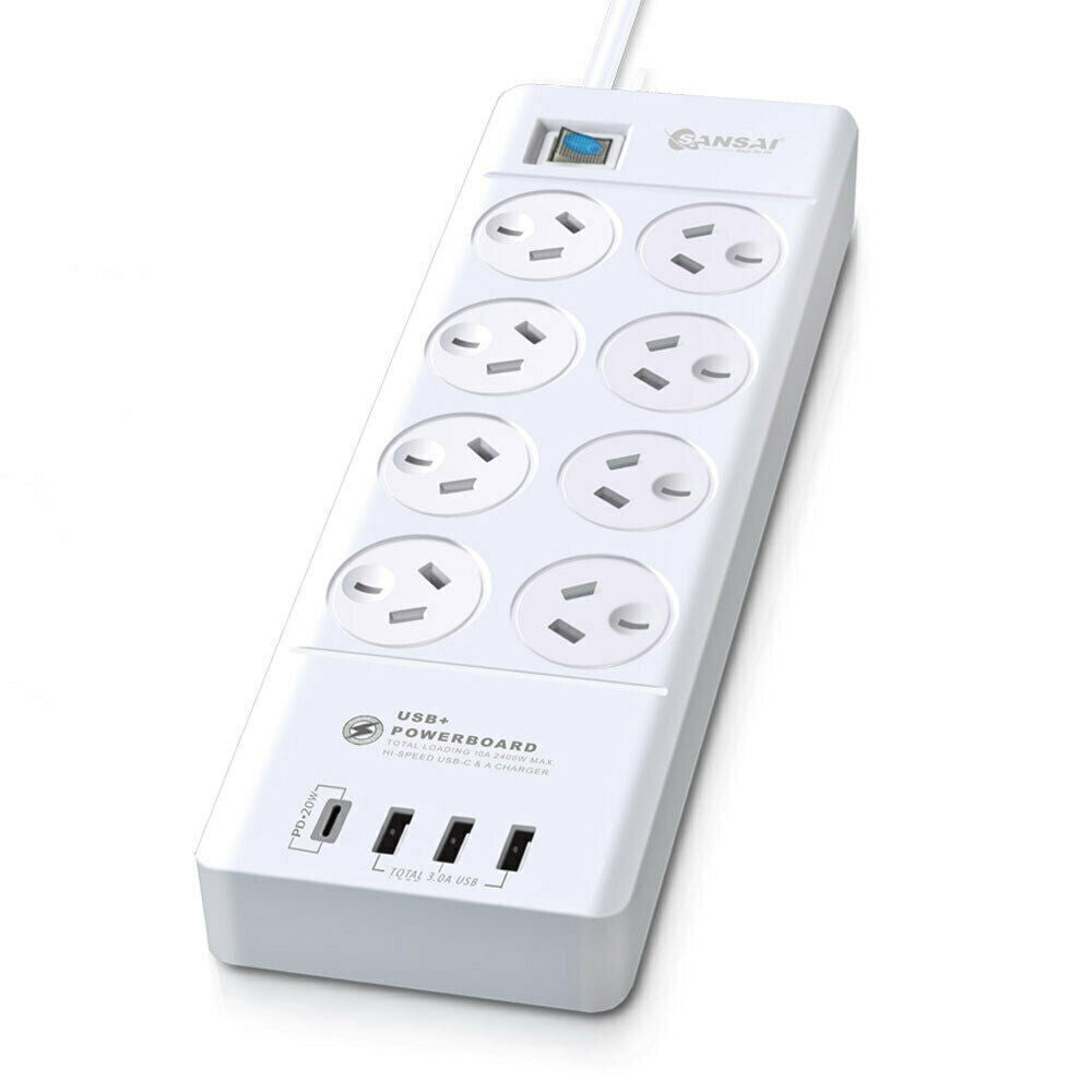 Sansai 8way Power Outlet Surge Protect Power Board Charger Ports USBA ...